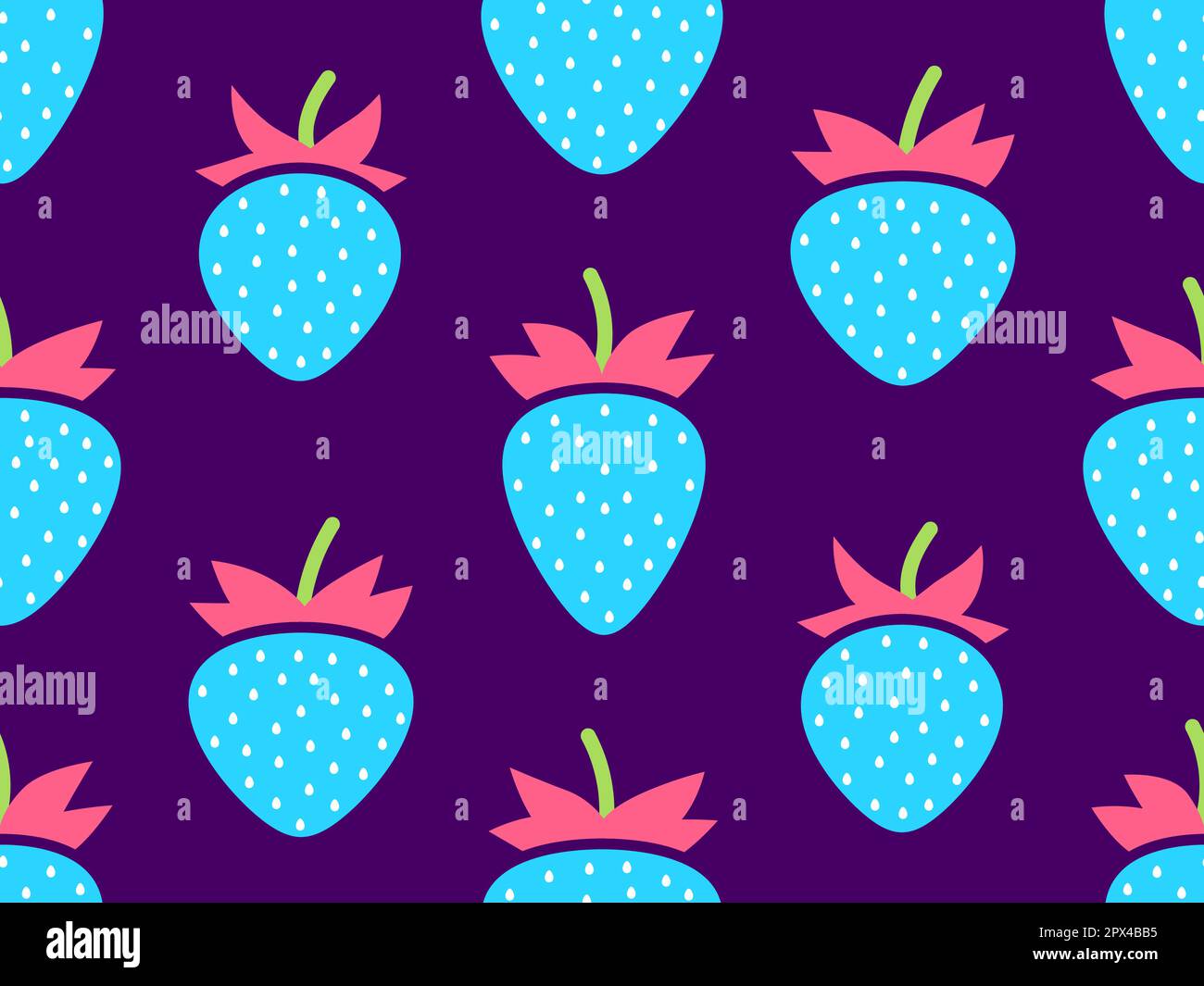Seamless pattern with blue strawberries on a purple background. Red ...