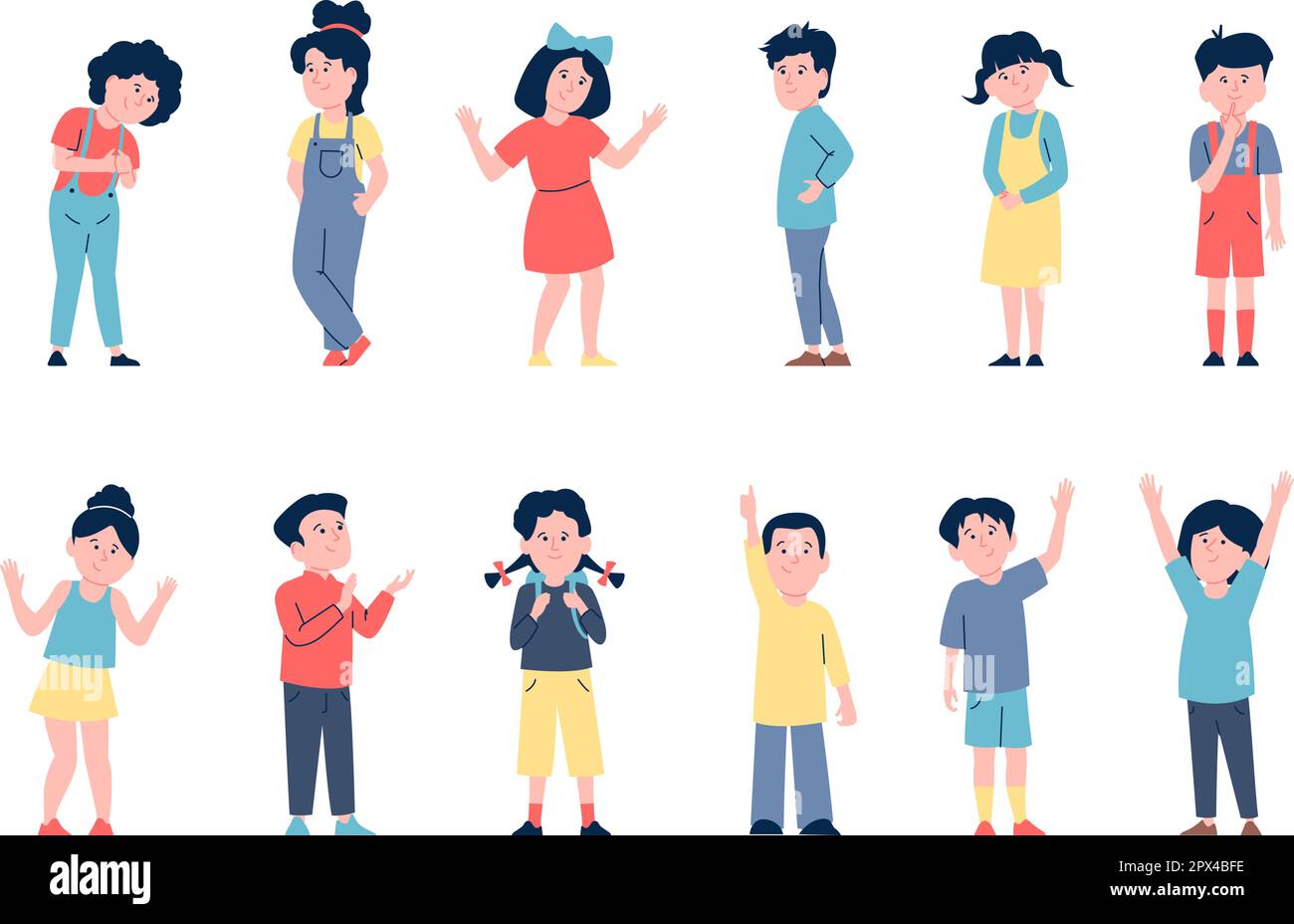 Isolated happy kids standing. Joyful children, cartoon flat emotional ...