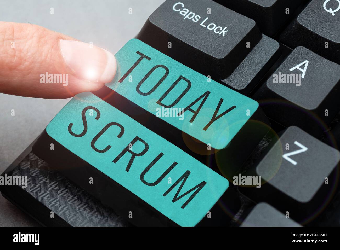 Text sign showing Scrum, Word Written on handwriting as distinct from print written characters ...