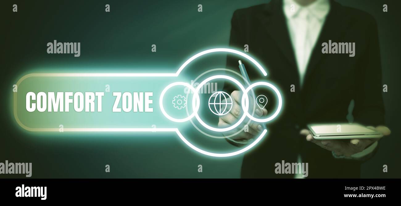 Conceptual caption Comfort Zone, Word Written on A situation where one ...
