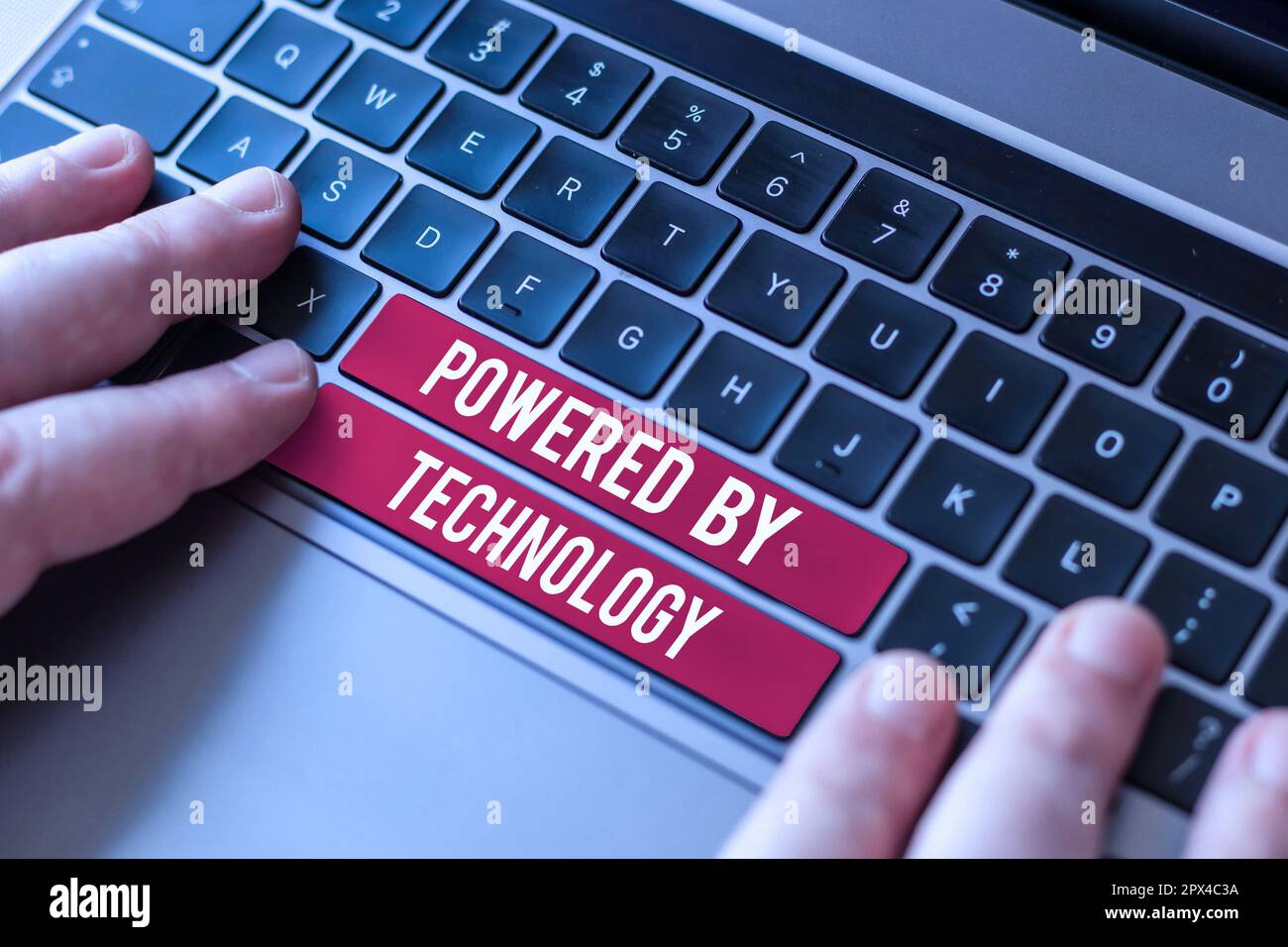 Text sign showing Powered By Technology, Business overview Breakthrough ...