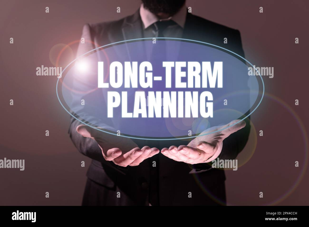Text caption presenting Long Term Planning, Business showcase Establish ...