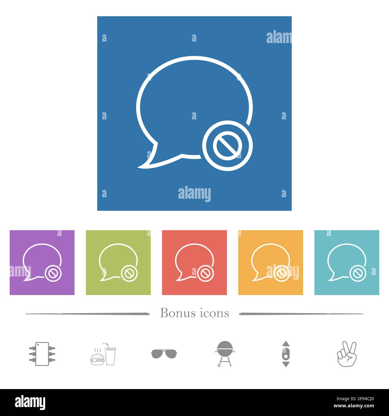 Disabled message flat white icons in square backgrounds. 6 bonus icons ...