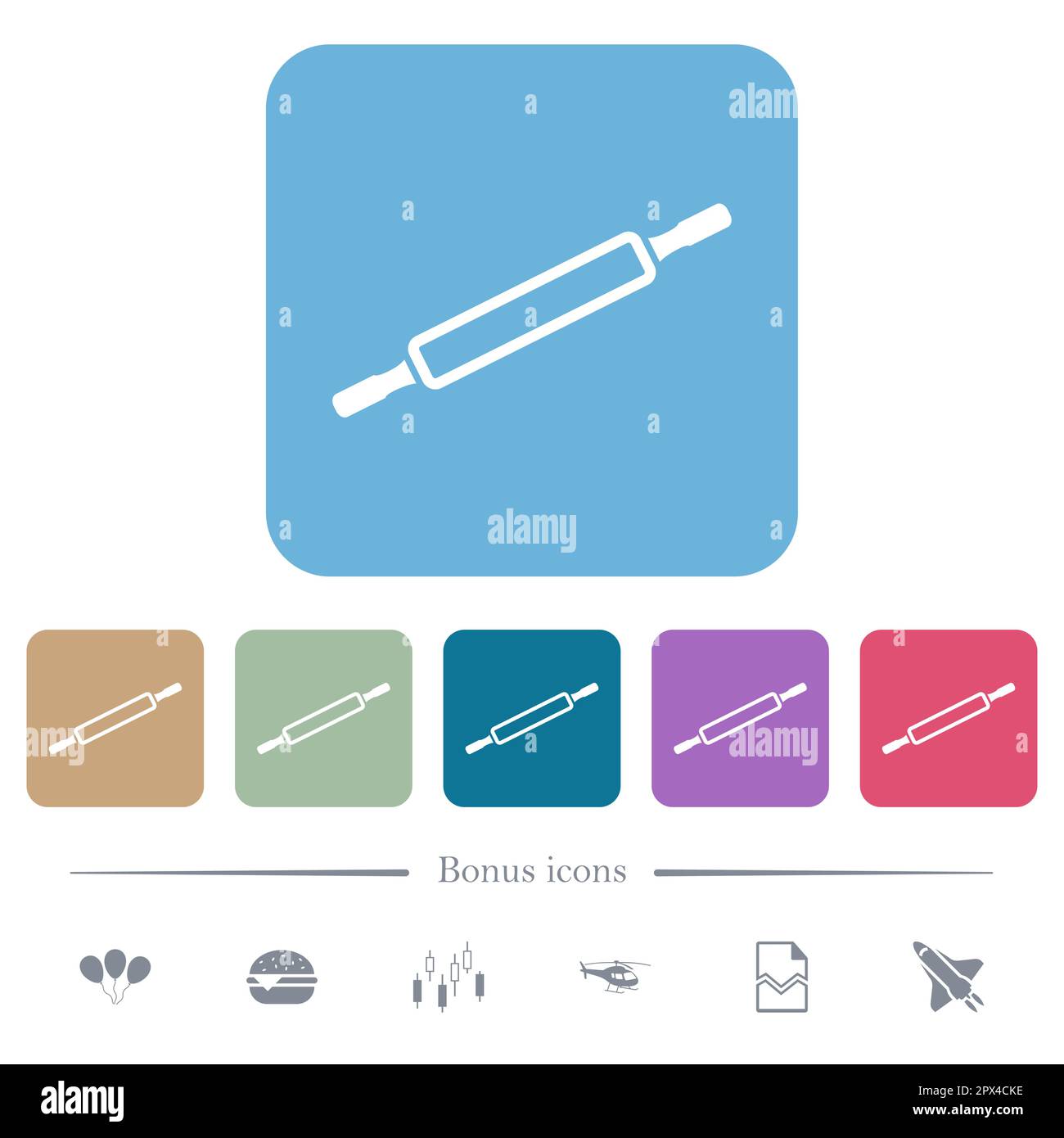 Rolling pin outline white flat icons on color rounded square backgrounds. 6 bonus icons included ...