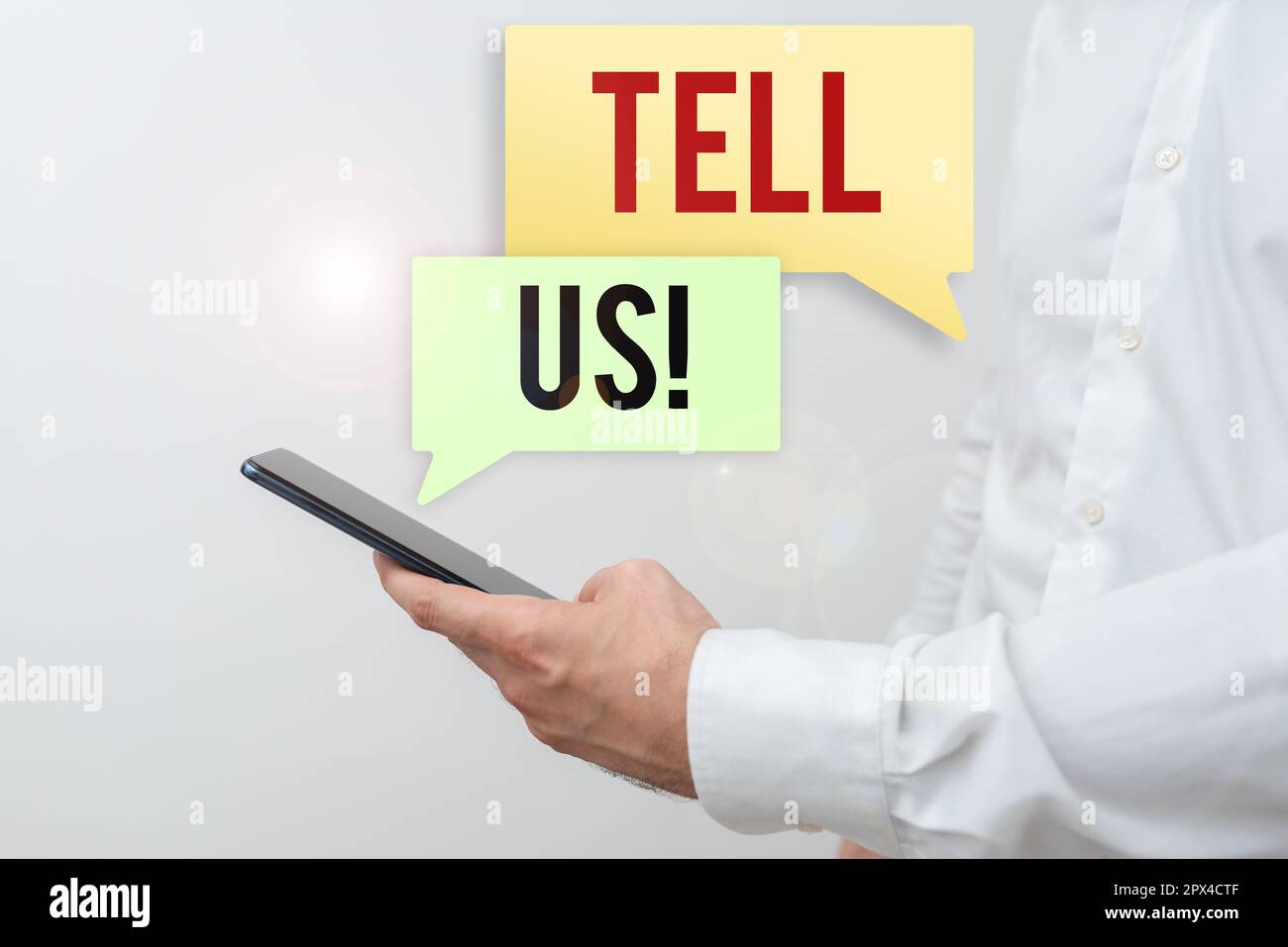 Conceptual caption Tell Us, Business idea communicate information to ...