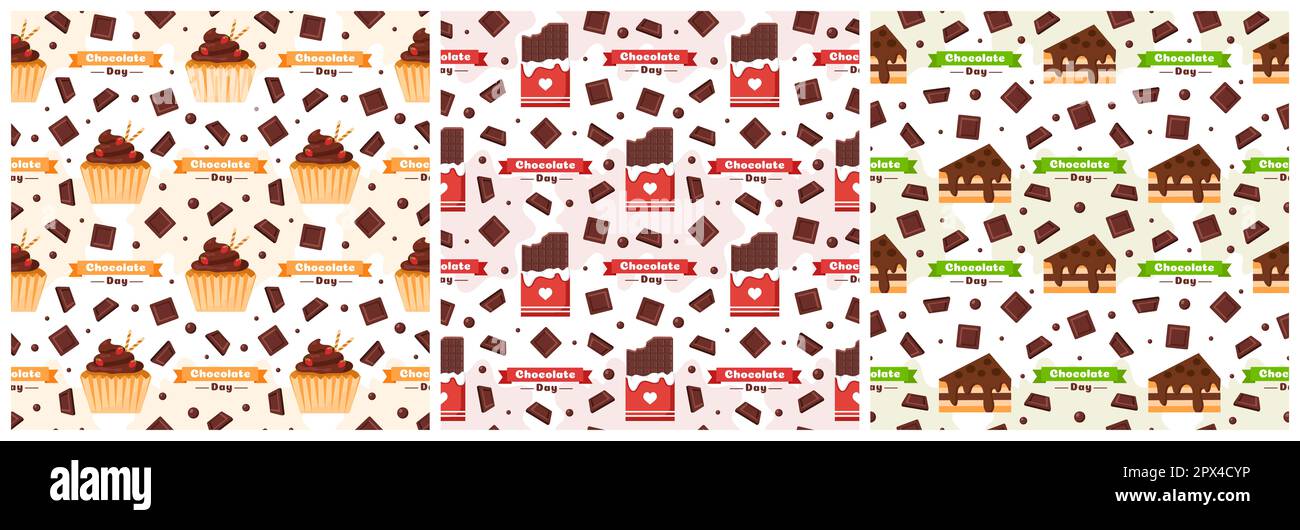 Set of Chocolate Seamless Pattern Design with Choco Decoration in ...