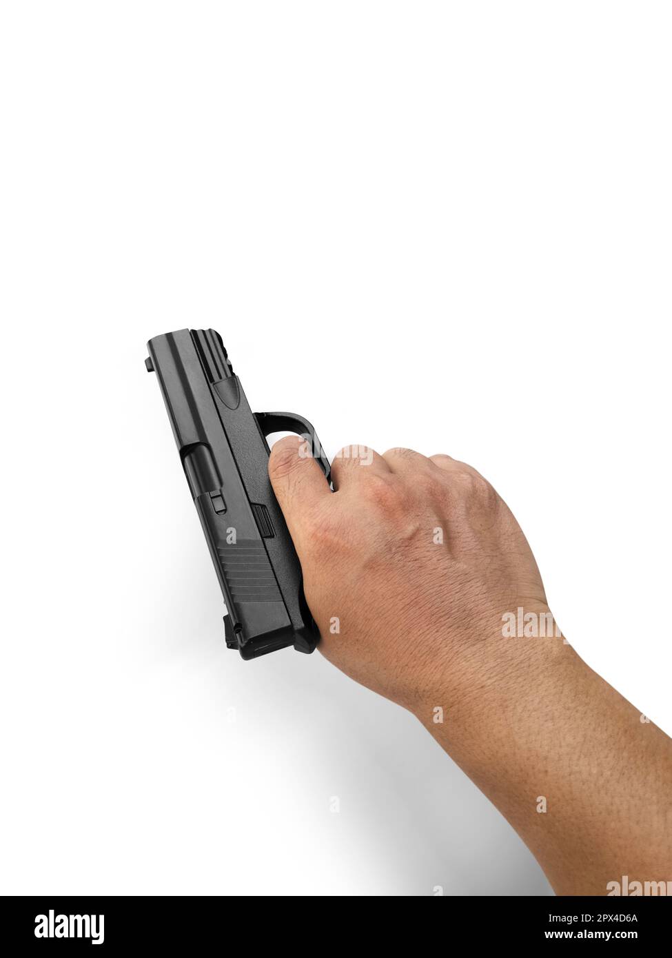 Hands holding gun isolated on white background Stock Photo - Alamy