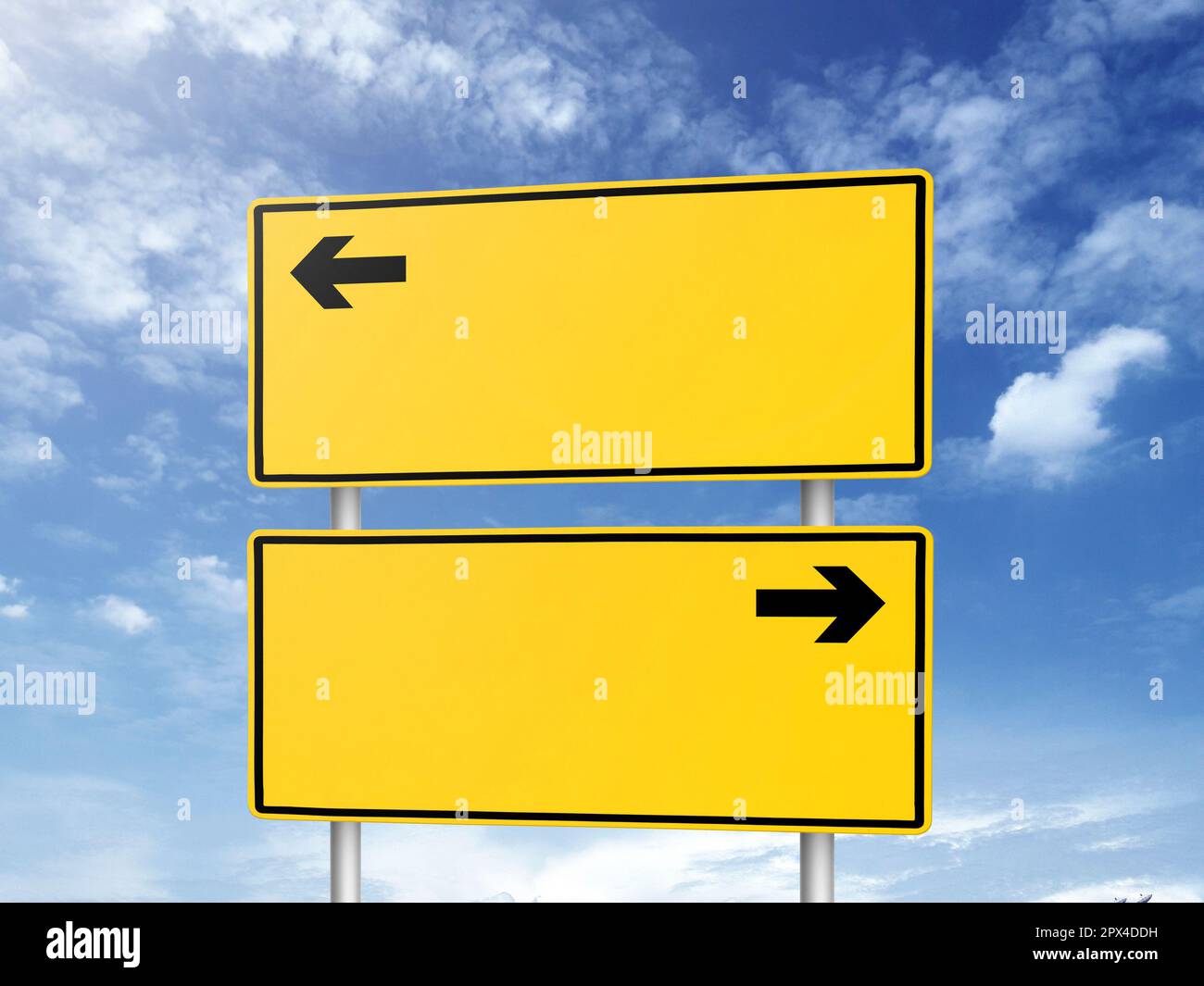 Empty road sign against a background of blue sky with clouds Stock ...