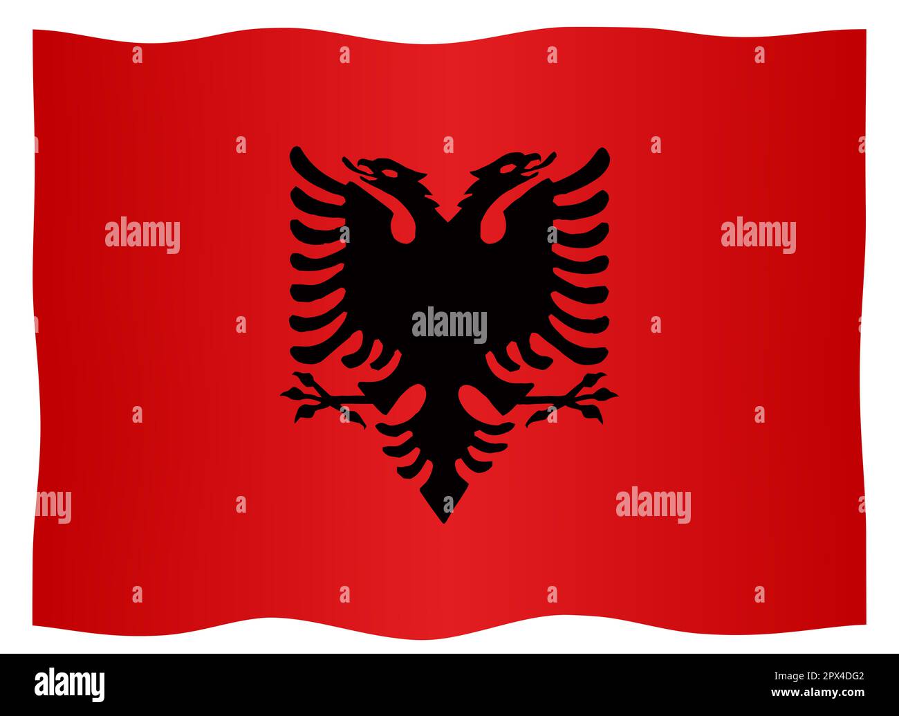 The flag of Albania with national emblem fluttering on a white ...