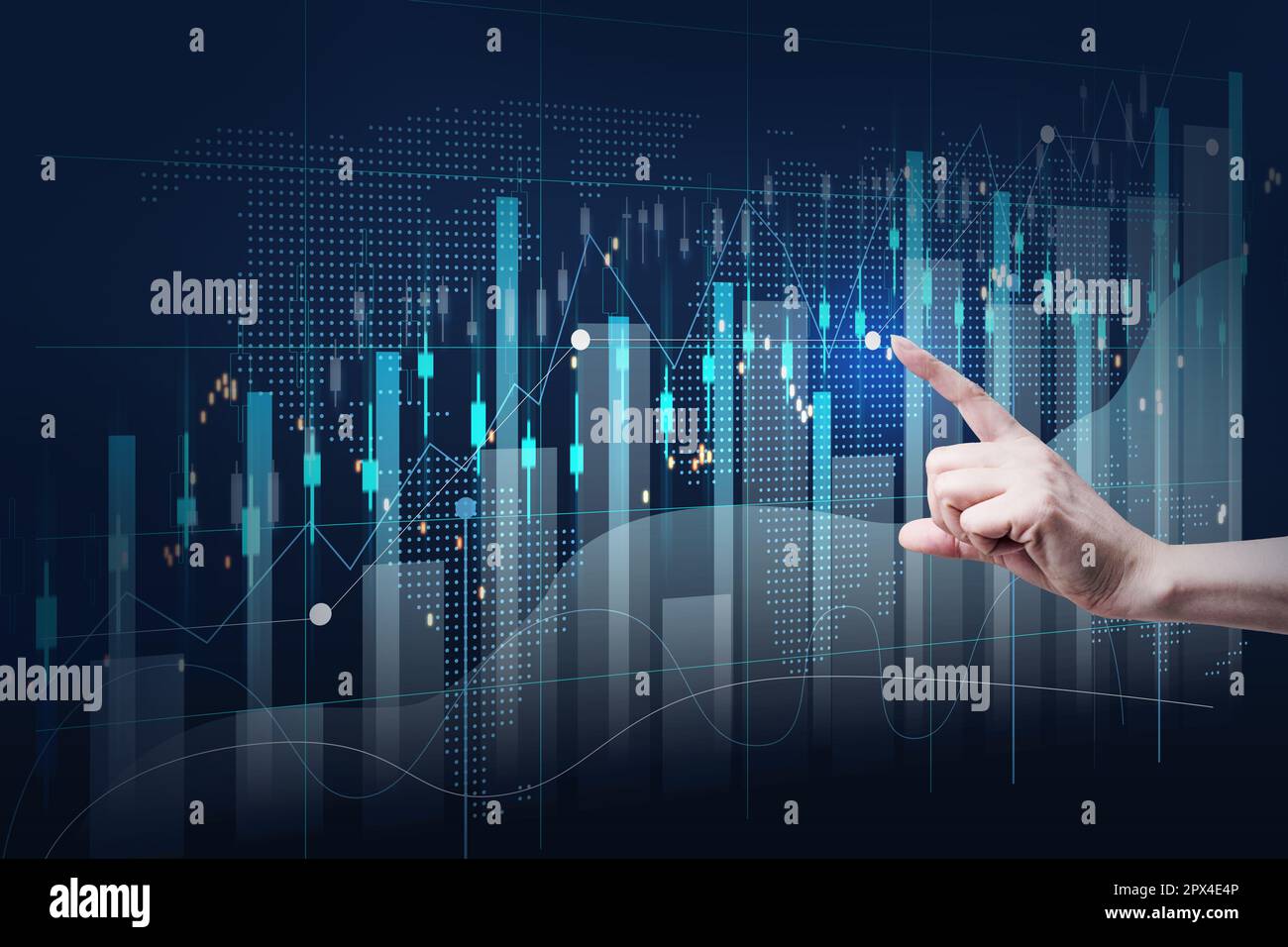 Holographic chart with rising rates and indicators. Business growth ...