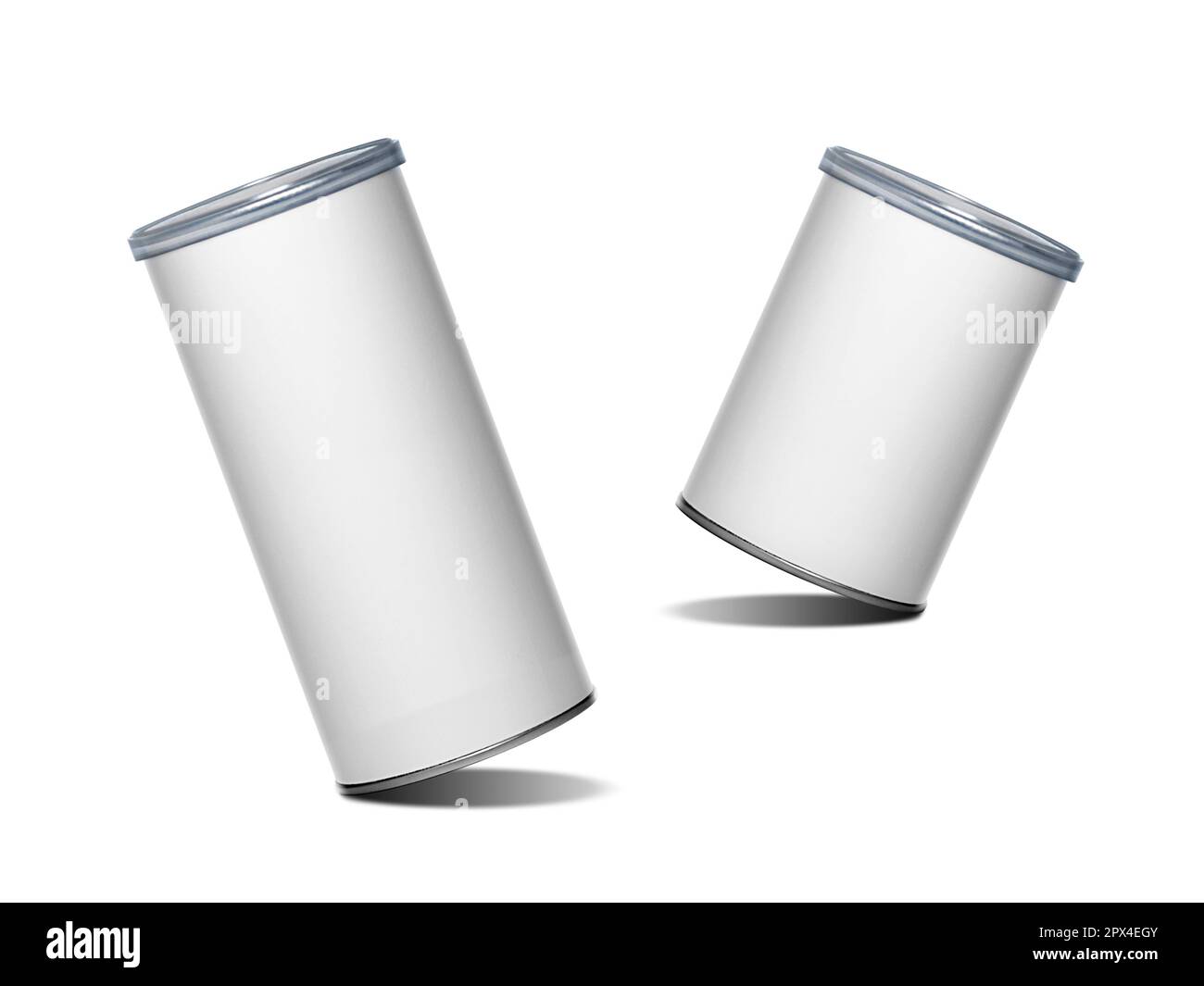 Cans packaging for snack product like potato chips or peanuts. Ready ...