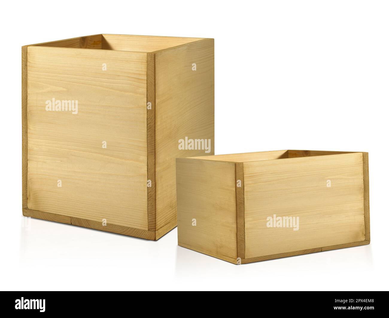 Empty yellowish wooden box. Made of pine, isolated on white background ...