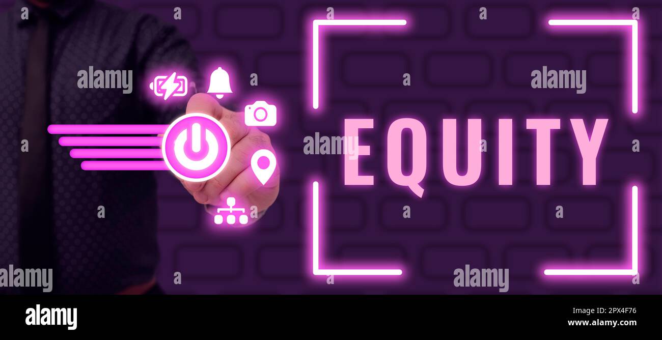 Hand writing sign Equity, Business approach quality of being fair and ...