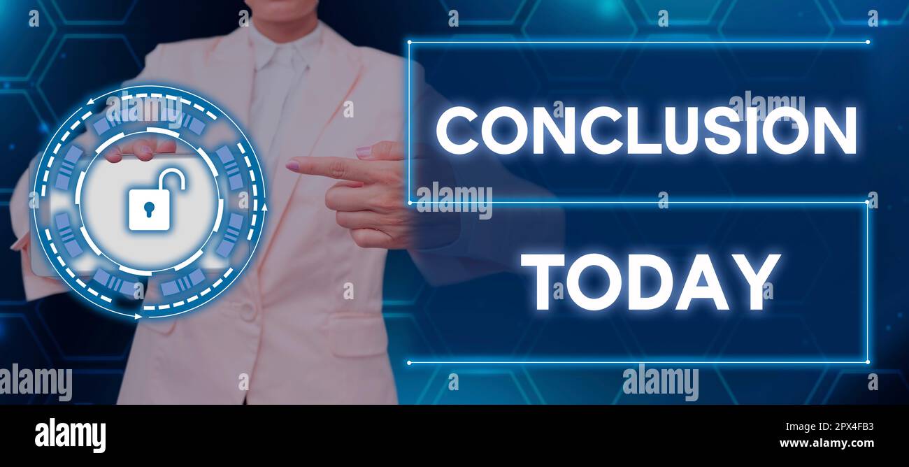 Sign displaying Conclusion, Business idea Results analysis Final ...