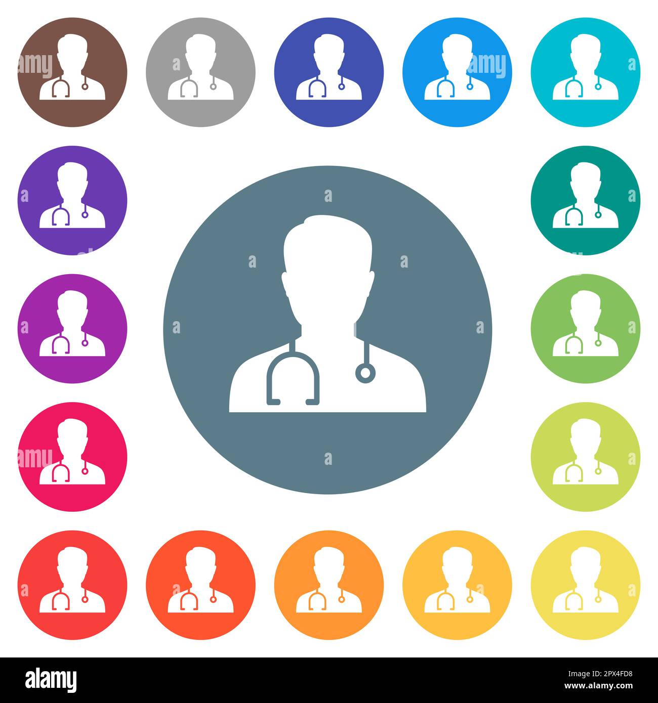Doctor avatar flat white icons on round color backgrounds. 17 ...