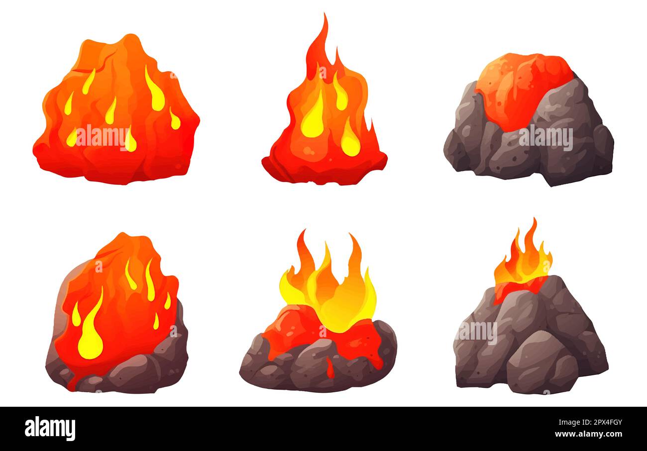 ui set vector illustration of lava crack cement isolate on white ...