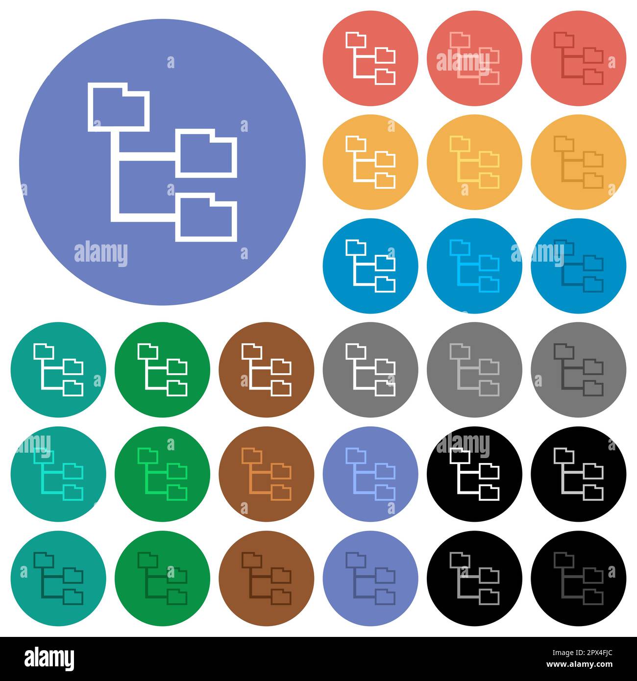 Folder structure outline multi colored flat icons on round backgrounds ...