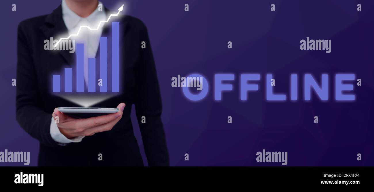 Hand writing sign Offline, Concept meaning Not having directly ...