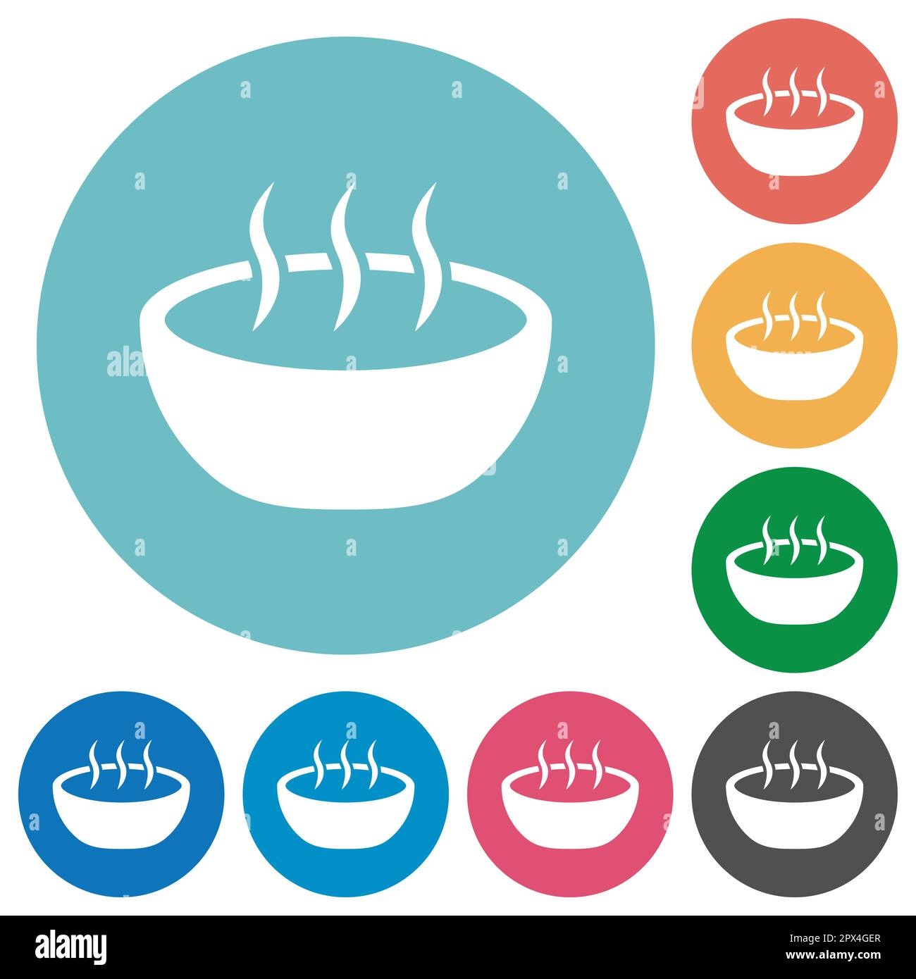 Steaming bowl flat white icons on round color backgrounds Stock Vector ...