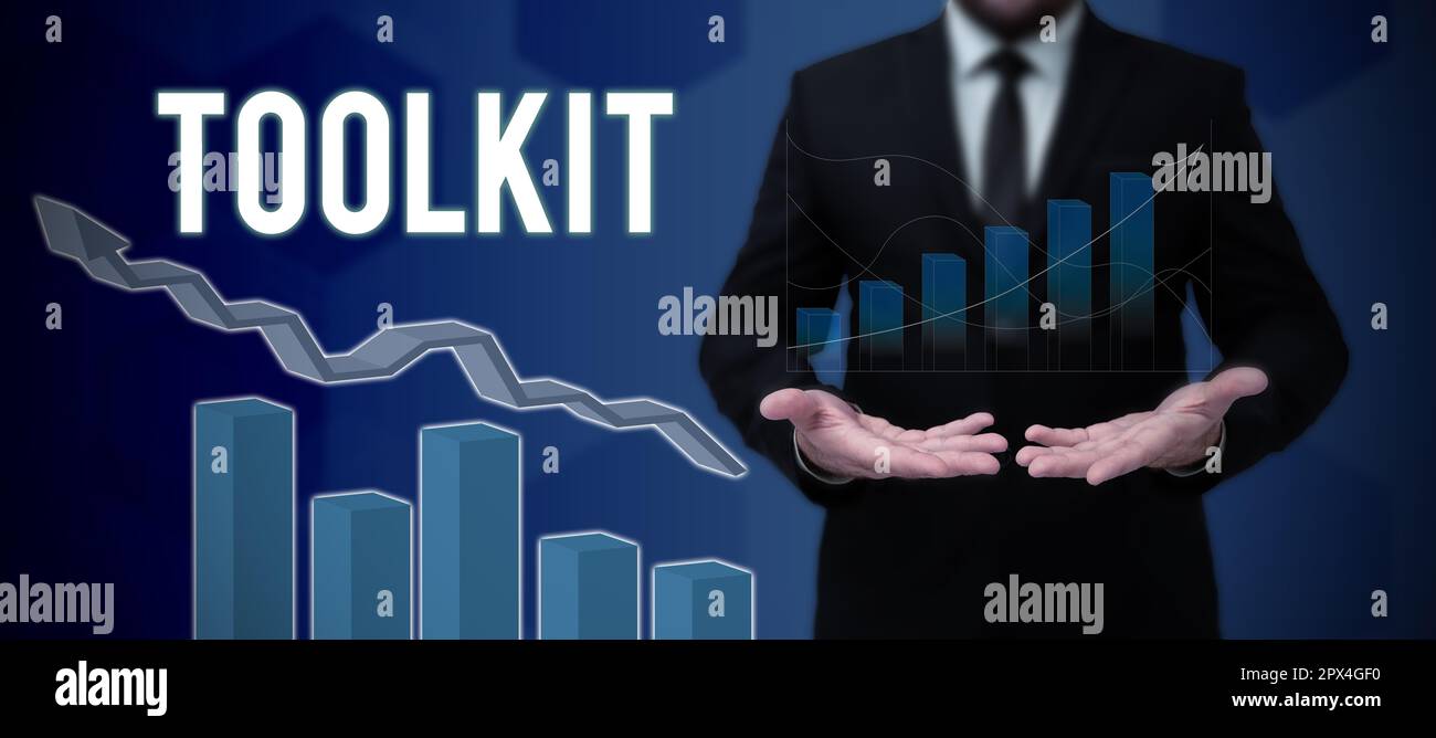 Sign displaying Toolkit, Internet Concept set of tools kept in a bag or ...