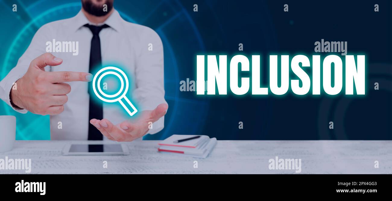 Text caption presenting Inclusion, Business idea action state including ...