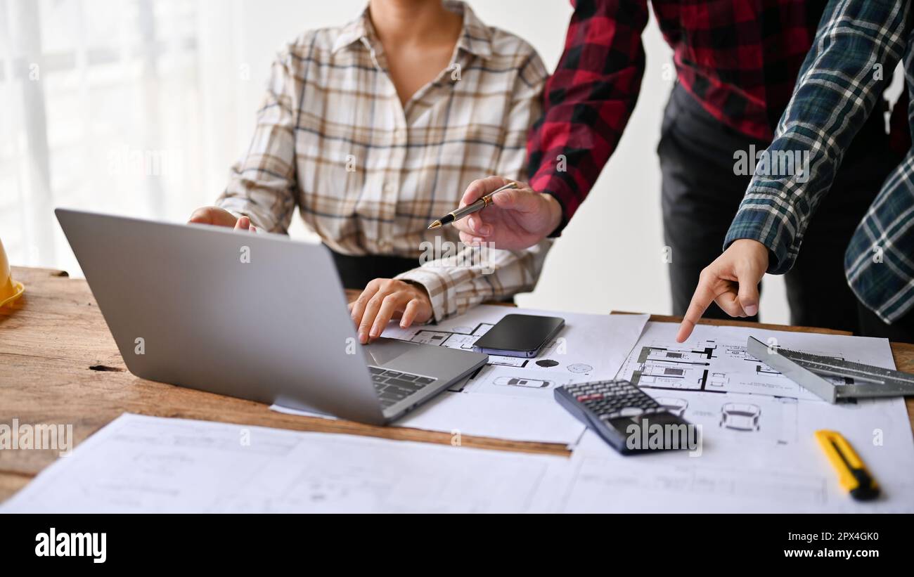 Close-up image of a professional engineer team are working together in ...