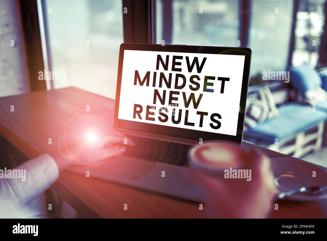 Text showing inspiration New Mindset New Results, Business approach Open to Opportunities No ...