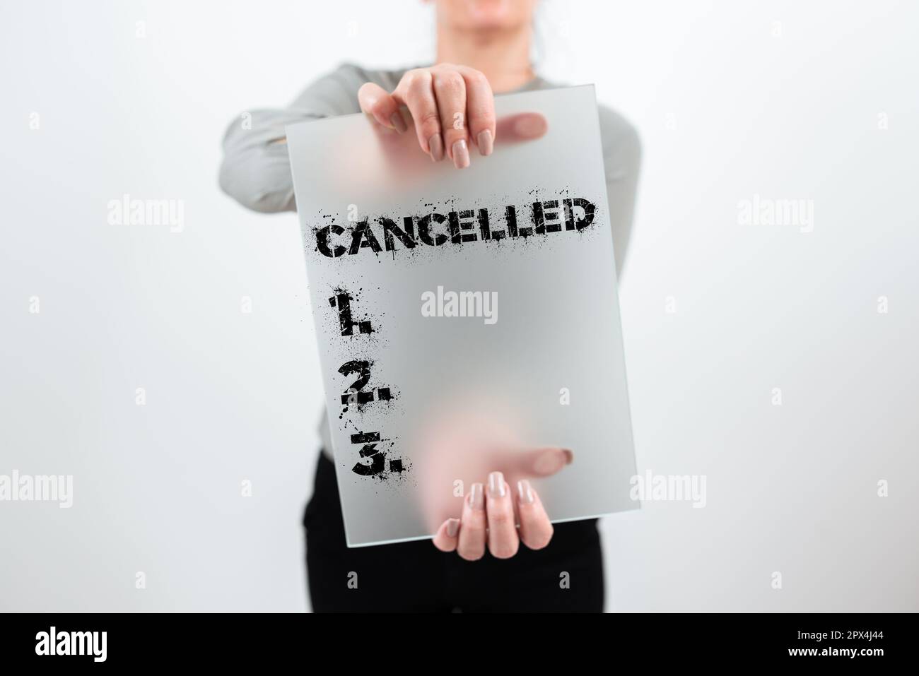 Conceptual caption Cancelled, Business overview decide or announce that ...