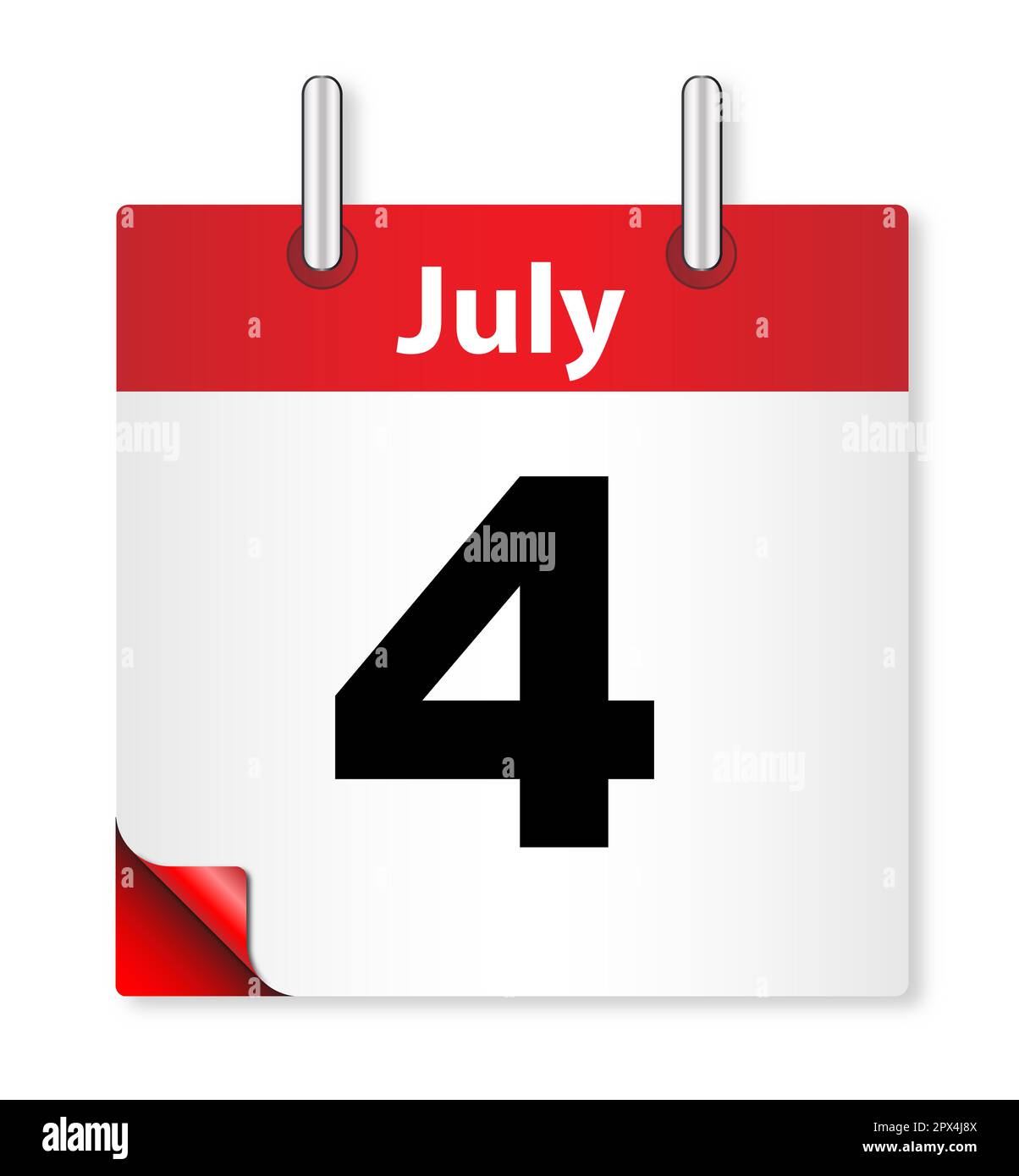 A calender date offering a 4th July page over white Stock Photo - Alamy
