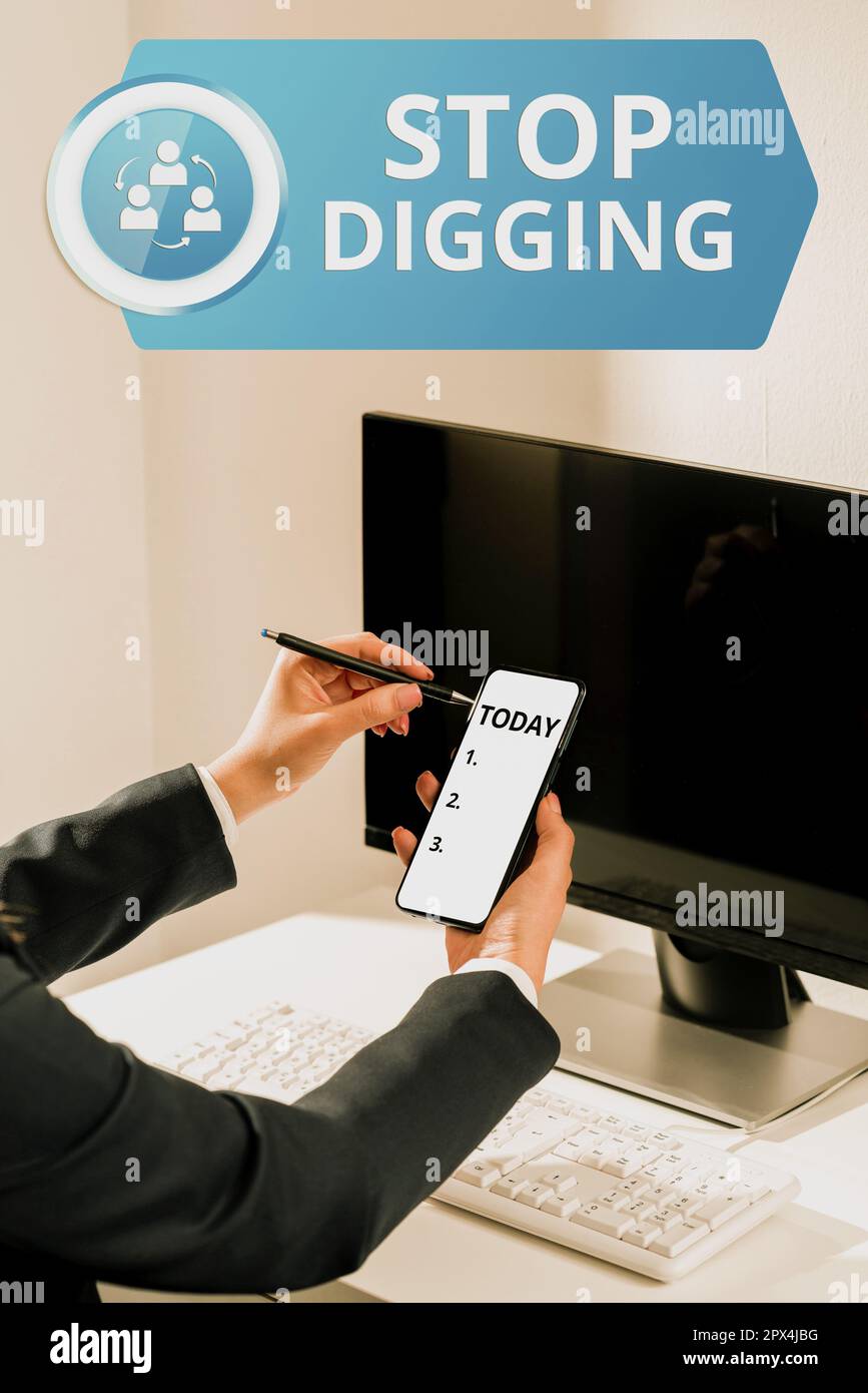 Sign displaying Stop Digging, Word for Prevent Illegal excavation ...