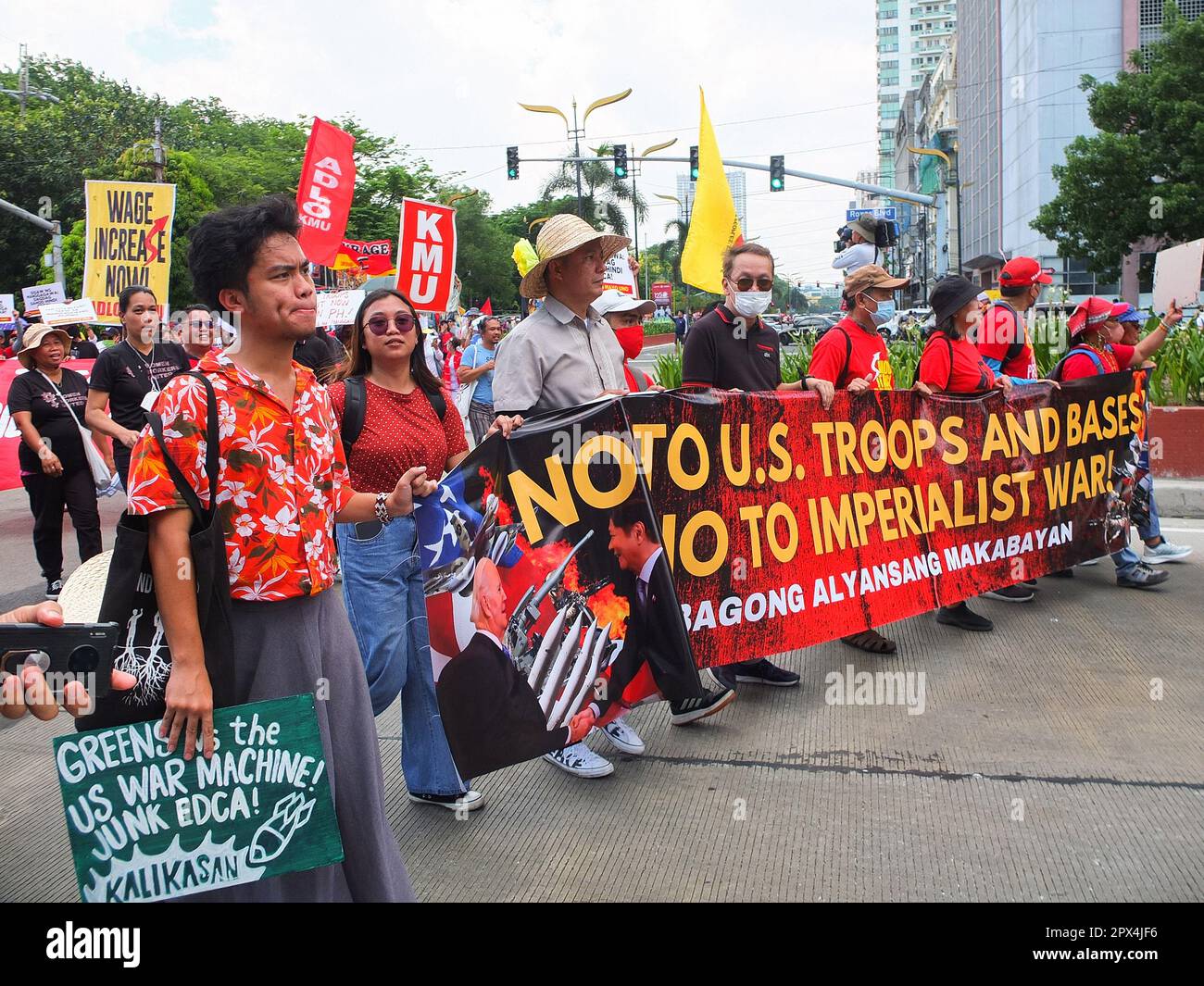 Manila, Philippines. 01st May, 2023. Protesters hold a banner during ...