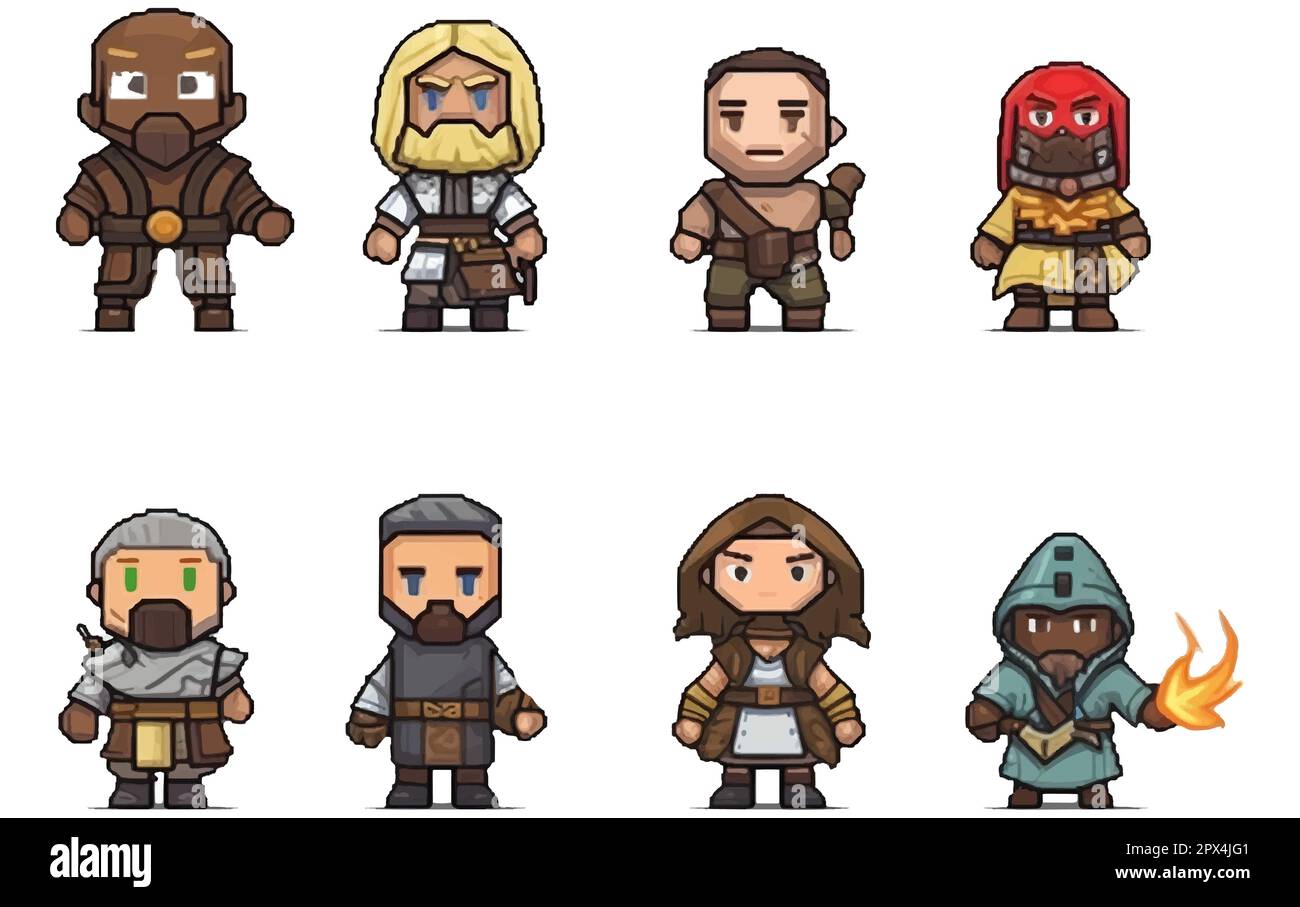 set vector pixel illustration of ui gamer person isolate on white ...