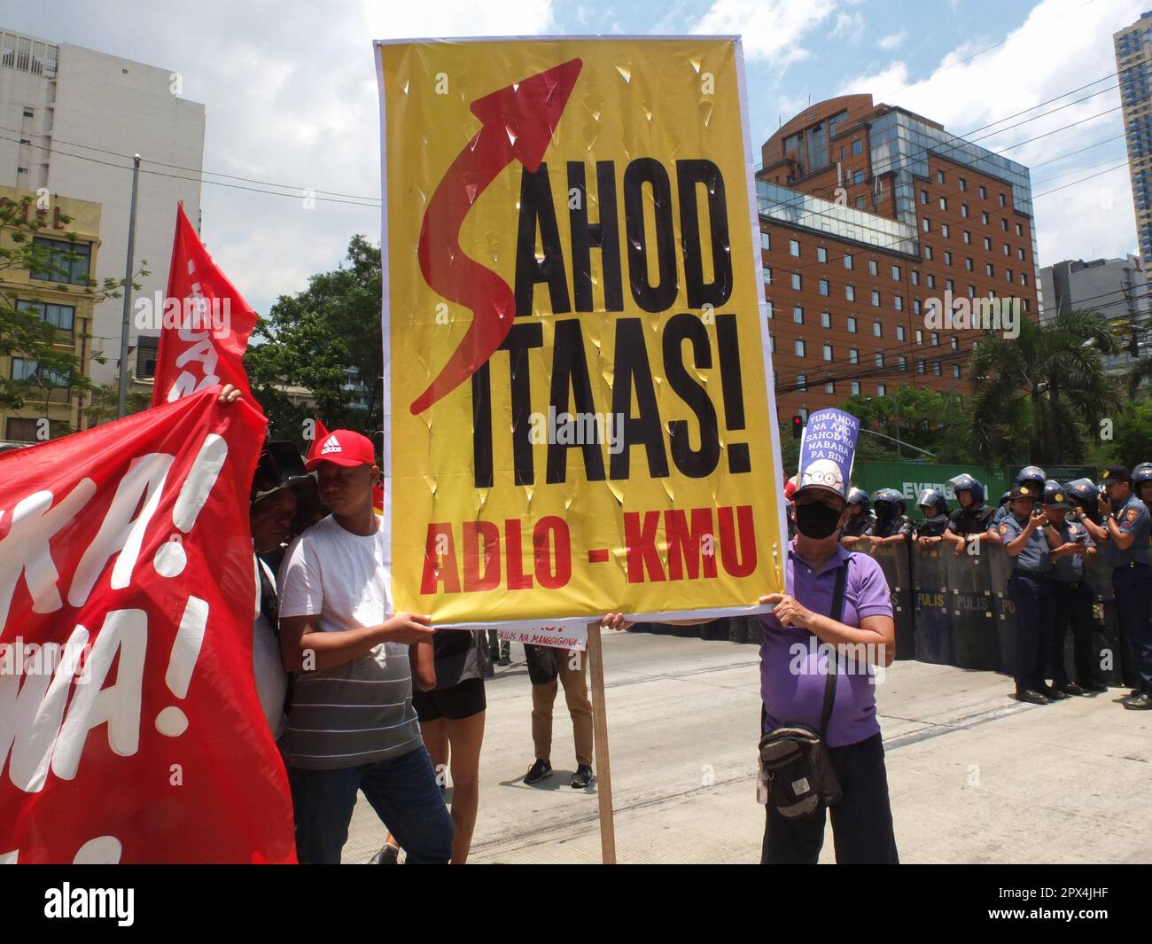 Manila, Philippines. 01st May, 2023. Protesters hold banners during the ...