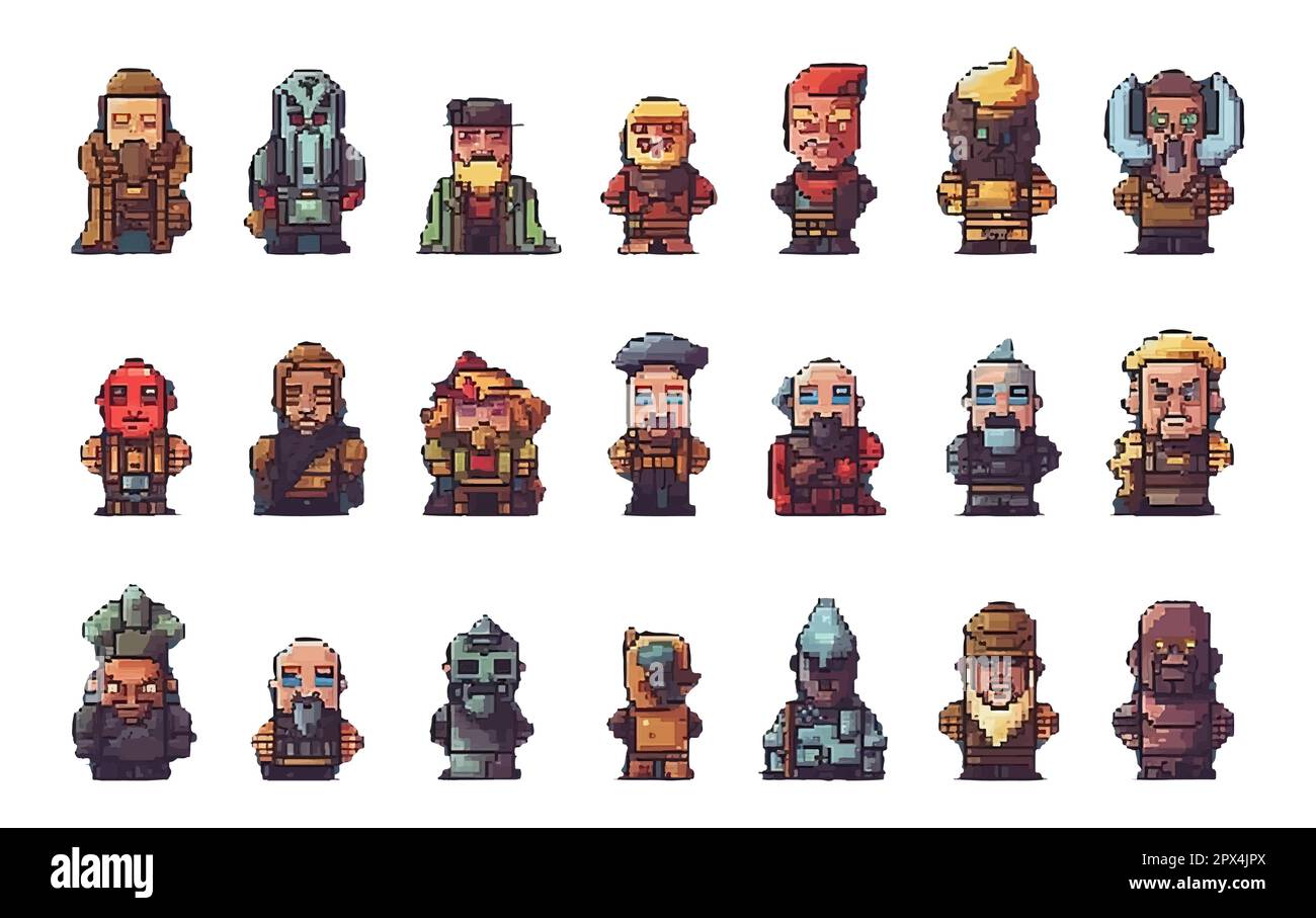 set vector pixel illustration of ui gamer person isolate on white background Stock Vector Image ...