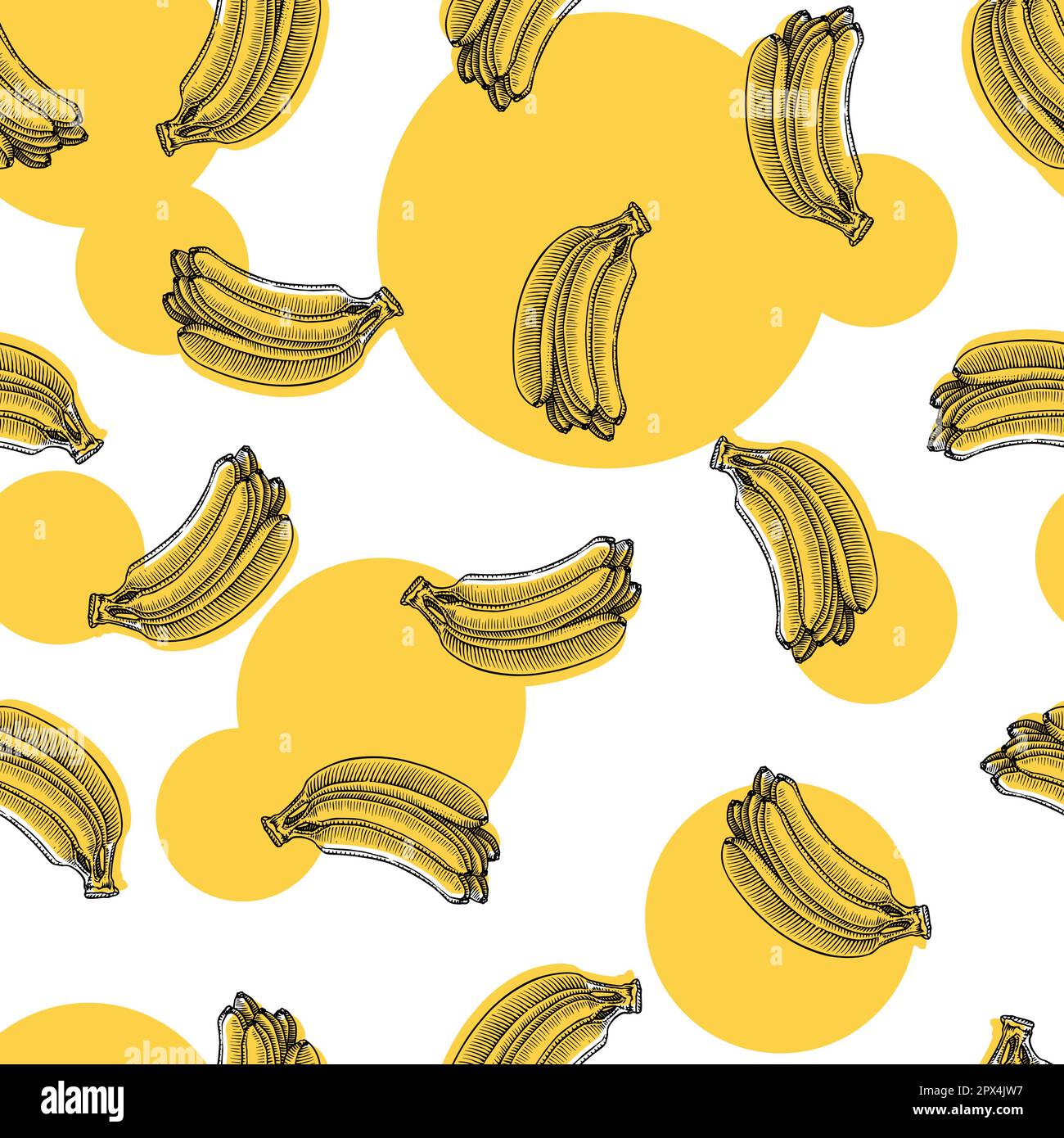 Banana fruit seamless pattern. Hand drawn with ink in vintage style ...