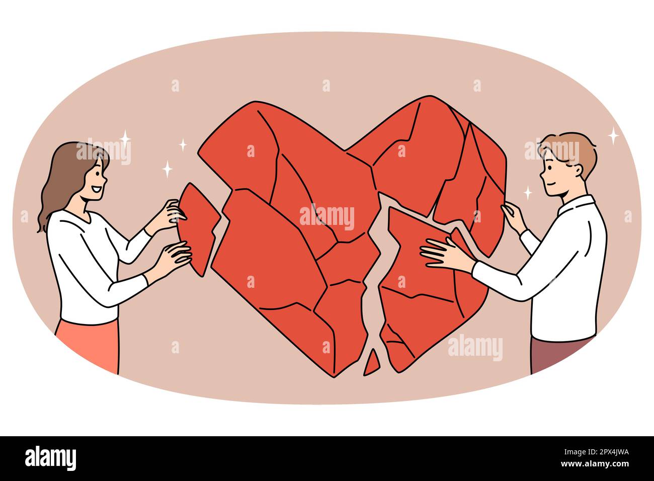 Happy couple connect huge heart pieces overcome relationship problems ...