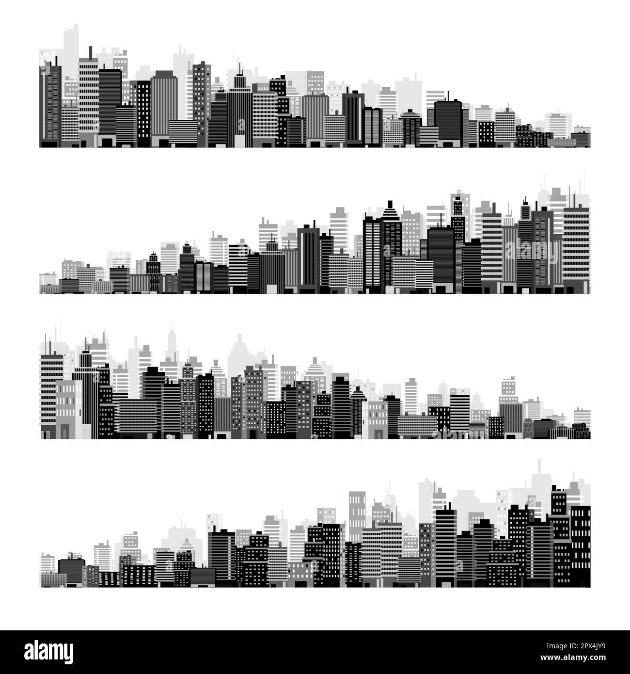 City silhouettes. Cityscape, town skyline, horizontal panorama. Midtown ...