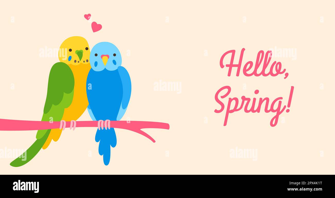Tropical Parrot cartoon banner. Spring exotic poster, postcard ...