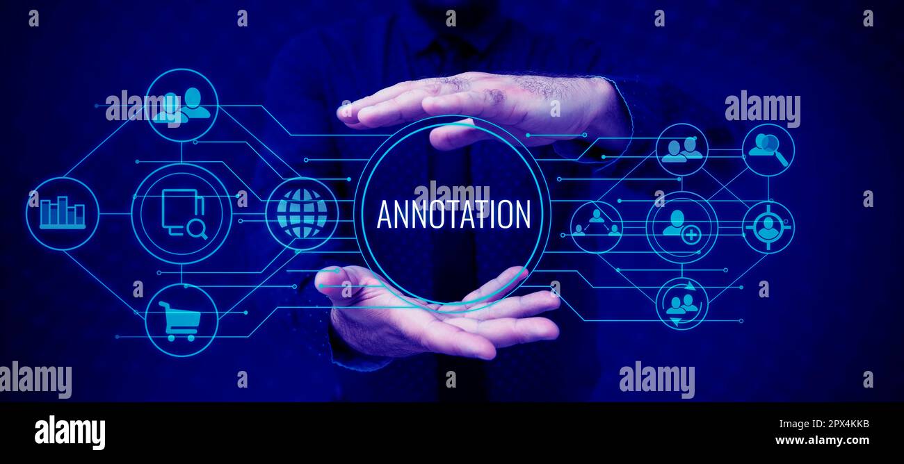 Sign displaying Annotation, Business showcase note added by way of ...