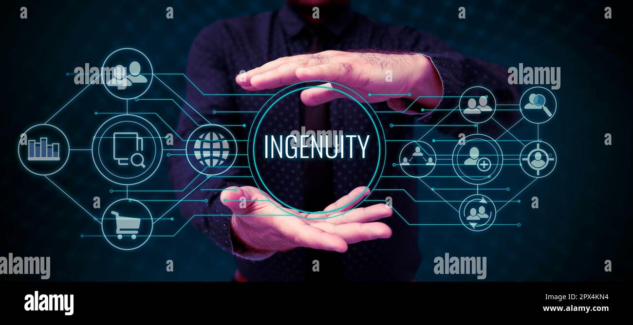 Text caption presenting Ingenuity, Word Written on the quality of being ...