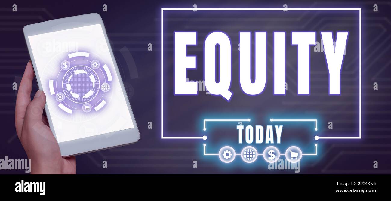 Hand writing sign Equity, Word for quality of being fair and impartial ...