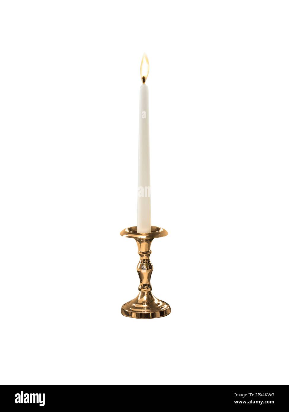 Candle on candlestick isolated on white background Stock Photo - Alamy