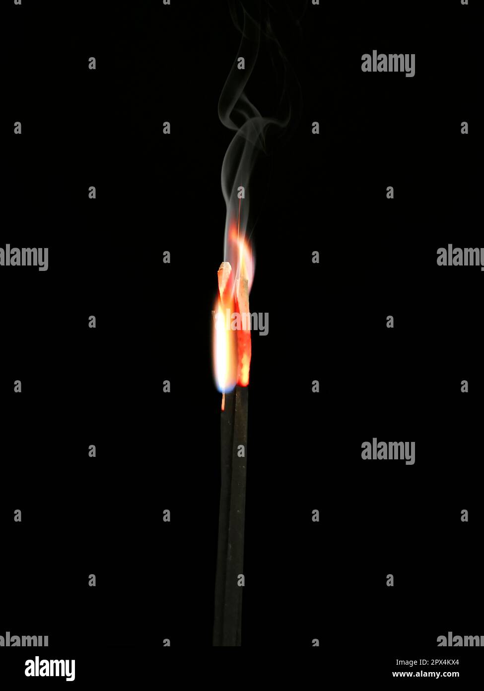 Burning fire incense sticks black background,praying or worship Buddha ...