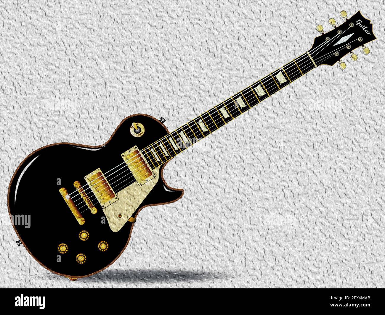 A classic style rock and roll guitar in black, isolated over a white ...