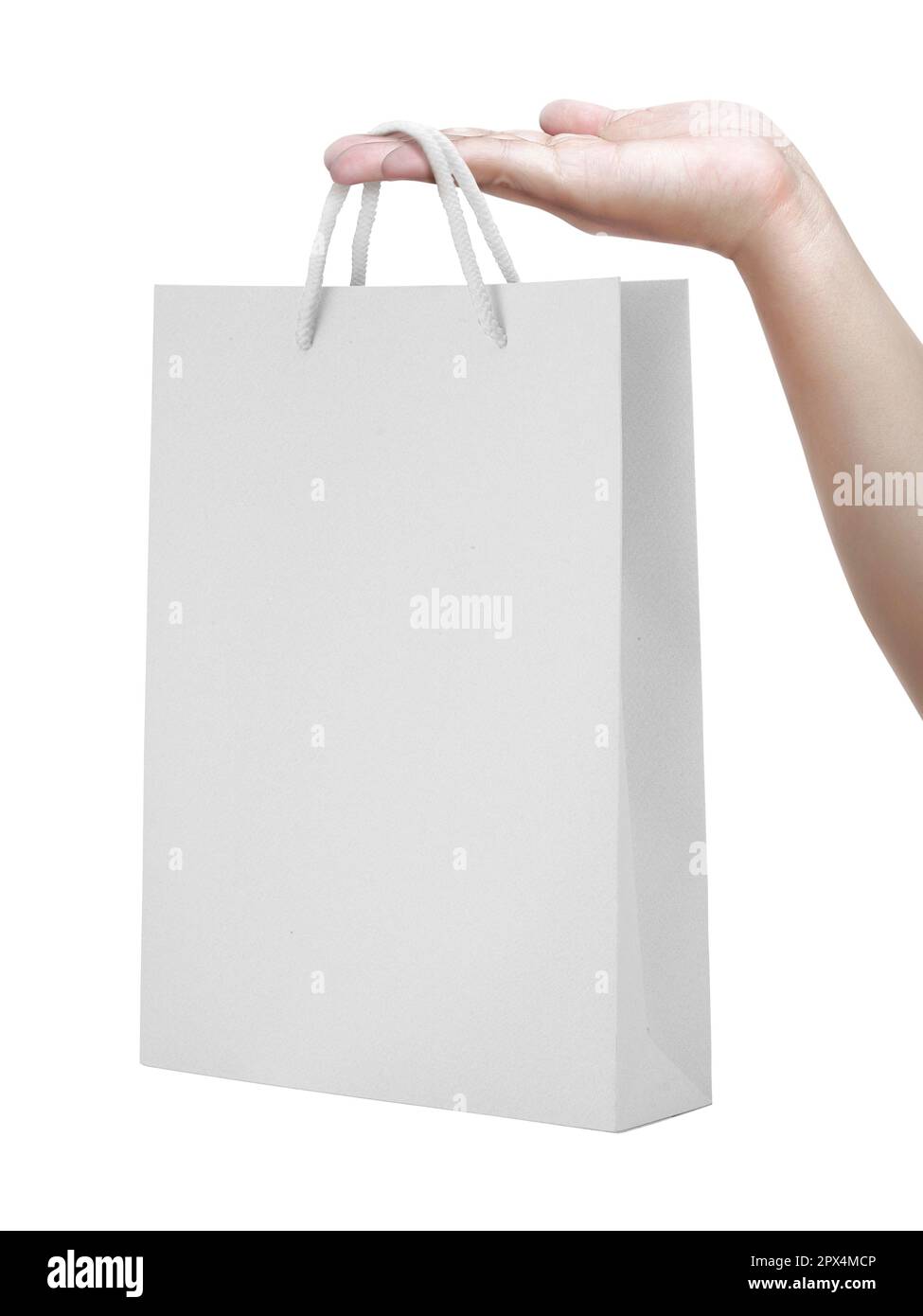 paper bag on human hands. isolated on a white background Stock Photo ...