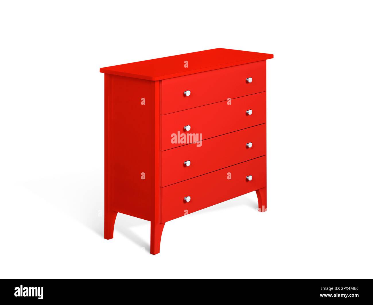 Red modern wooden chest of drawers on white background Stock Photo - Alamy