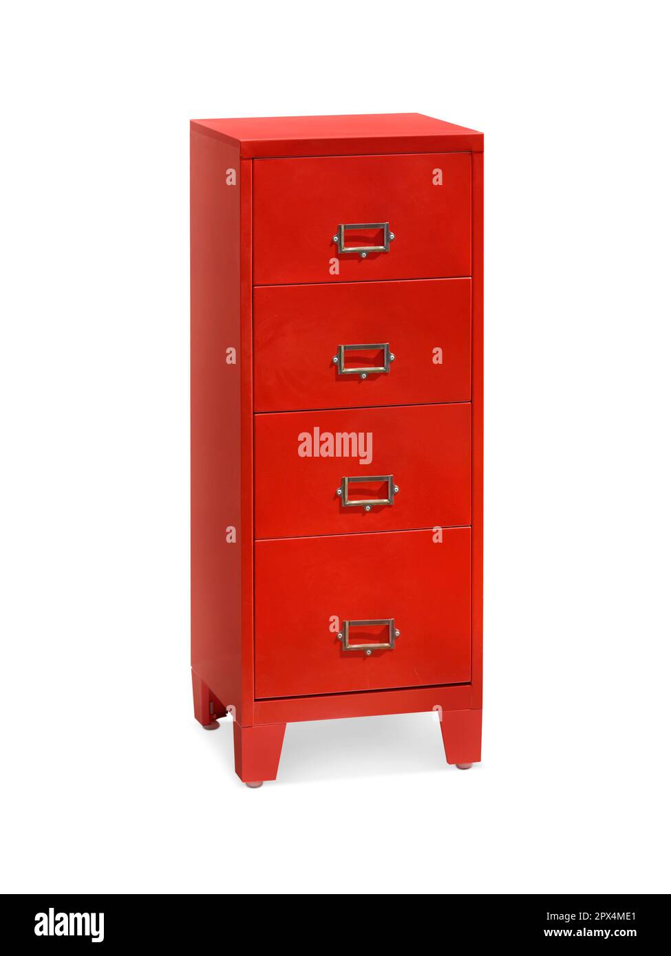 Red filing cabinet isolated on white background Stock Photo - Alamy