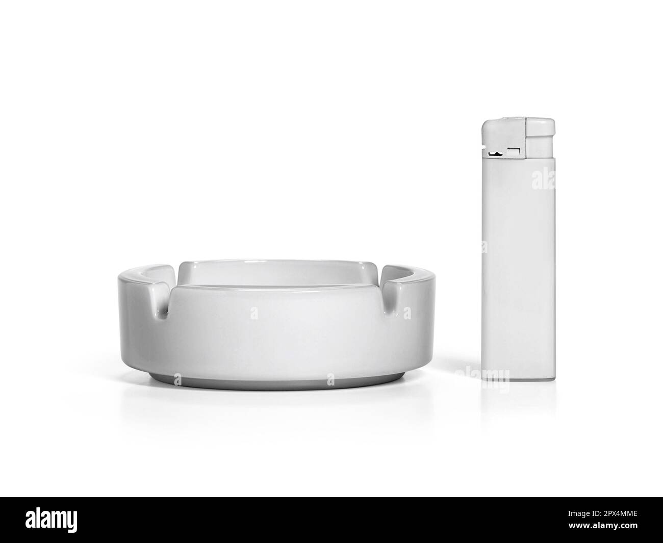 White cigarette lighter. ashtray isolated on a white background Stock ...