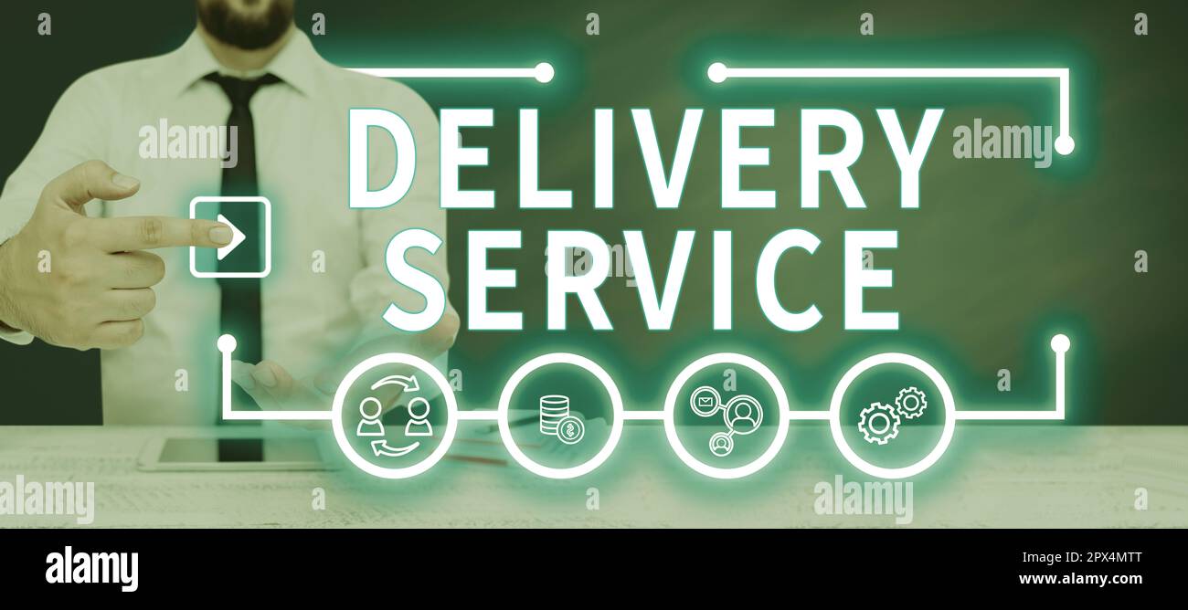 Hand writing sign Delivery Service, Business concept the act of ...