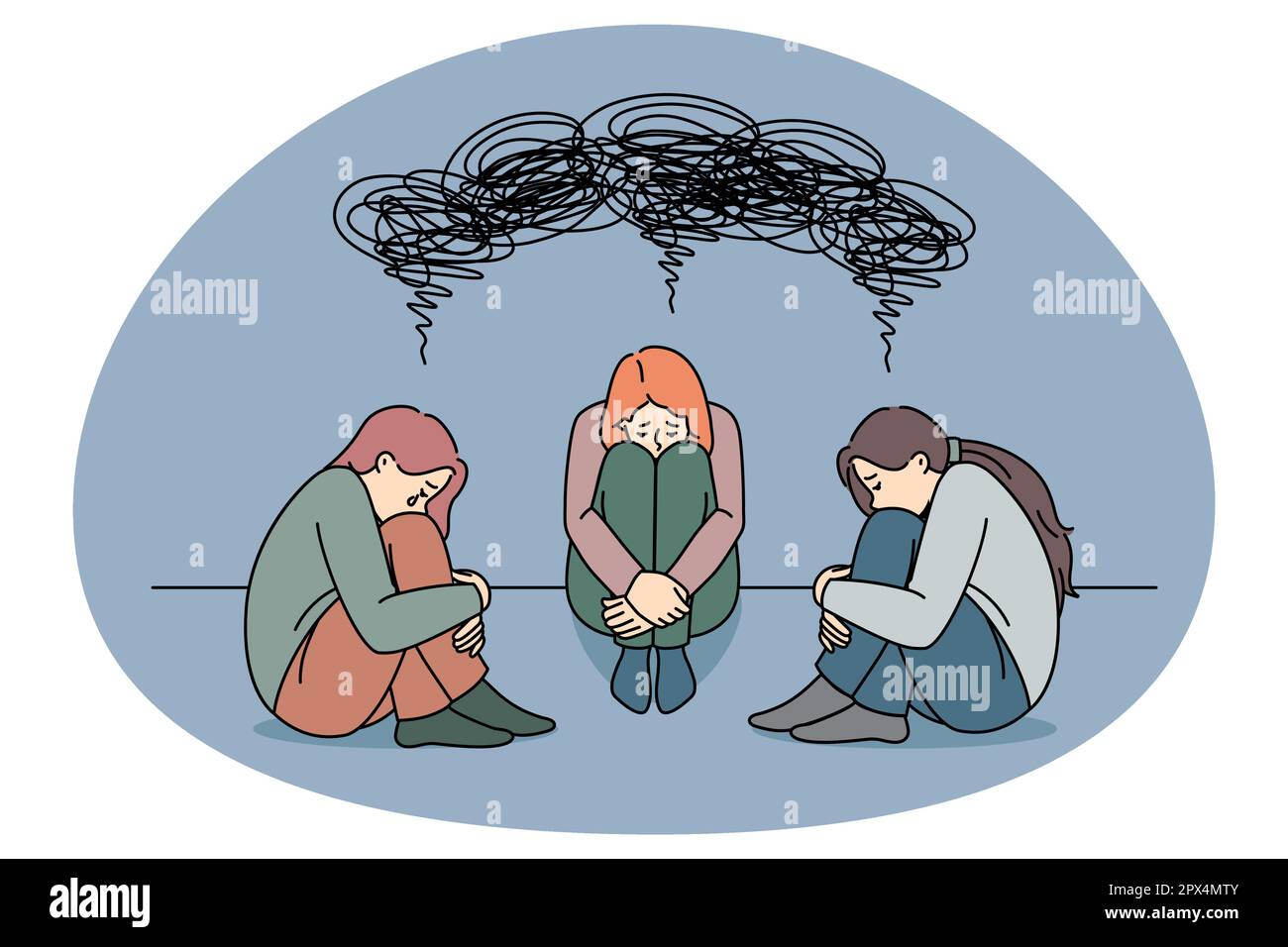 Unhappy women feel stressed sad suffer from mental or psychological ...